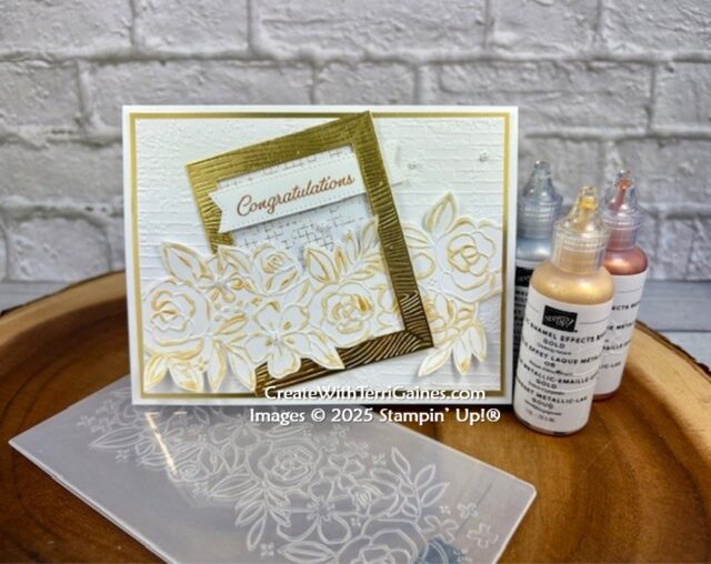 Glass & Gardens Embossing Folder Technique Card using Metallic Enamel ...